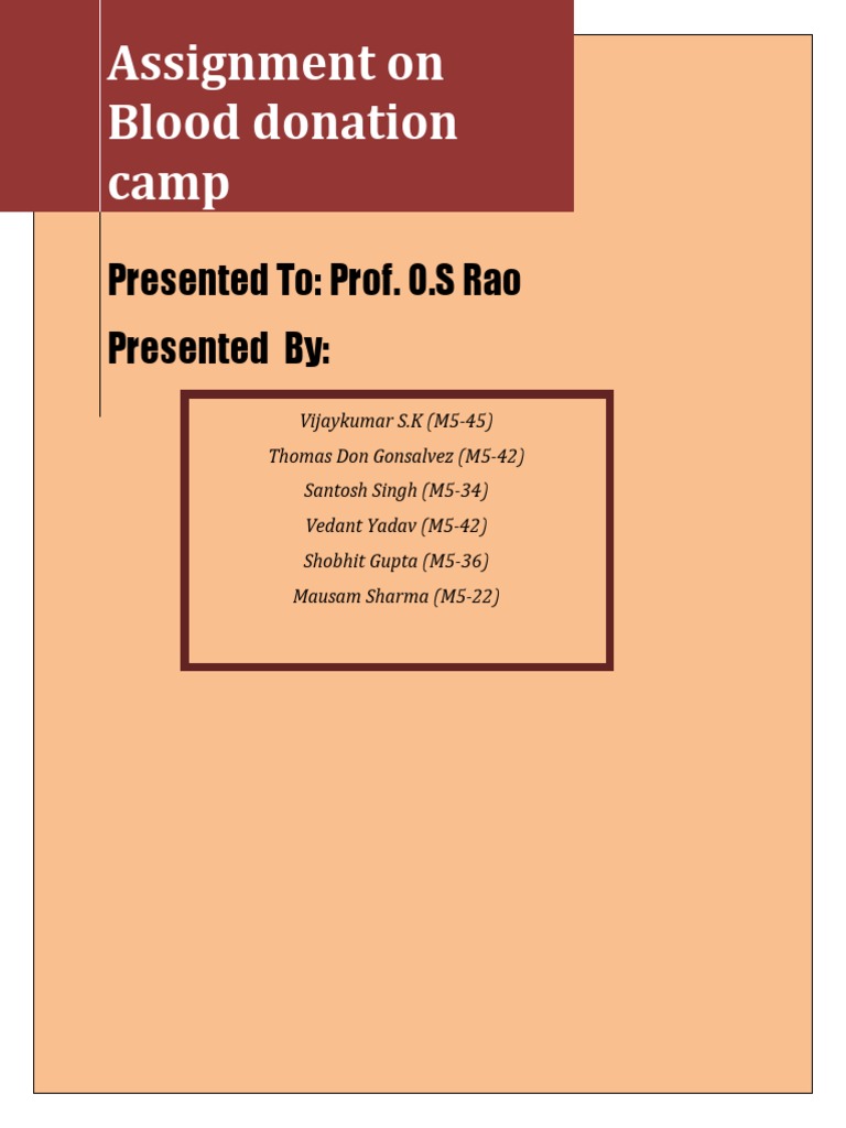 Assignment On Blood Donation Camp: Presented To: Prof. O.S Rao ...