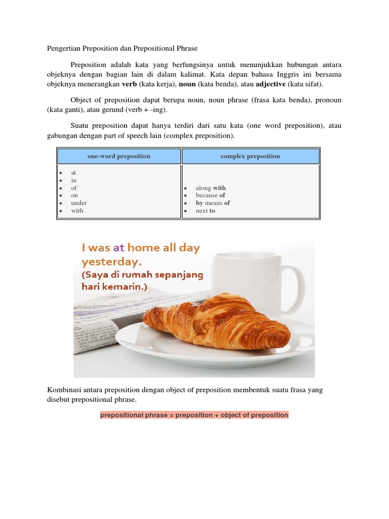 Pengertian Preposition Dan Prepositional Phrase | PDF