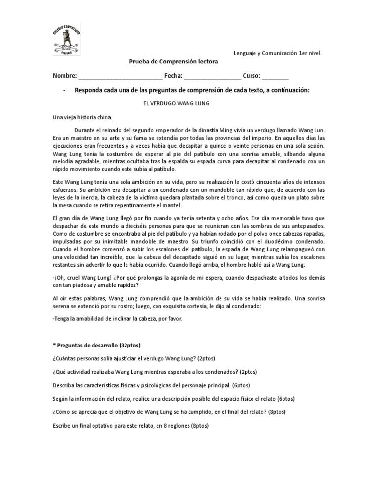 Prueba de Comprensión Lectora | PDF