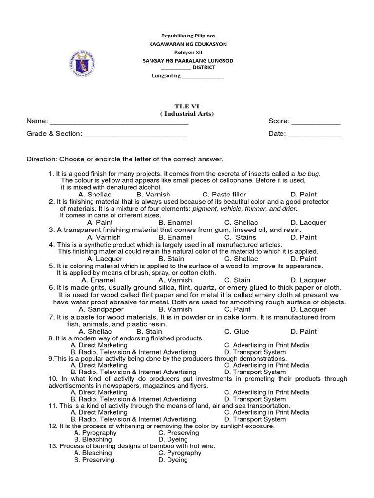 TLE 6 Industrial Arts Q4 PT | Paint | Drawing