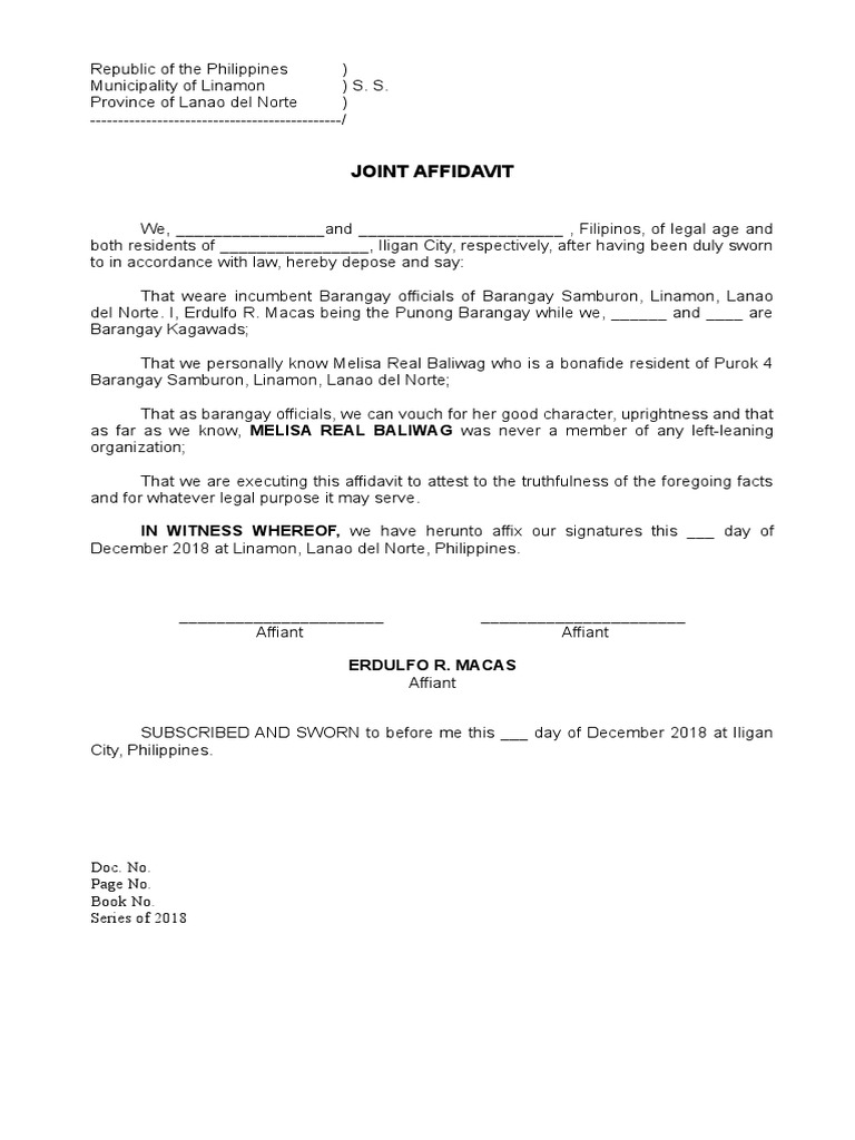 Affidavit Barangay Officials | PDF