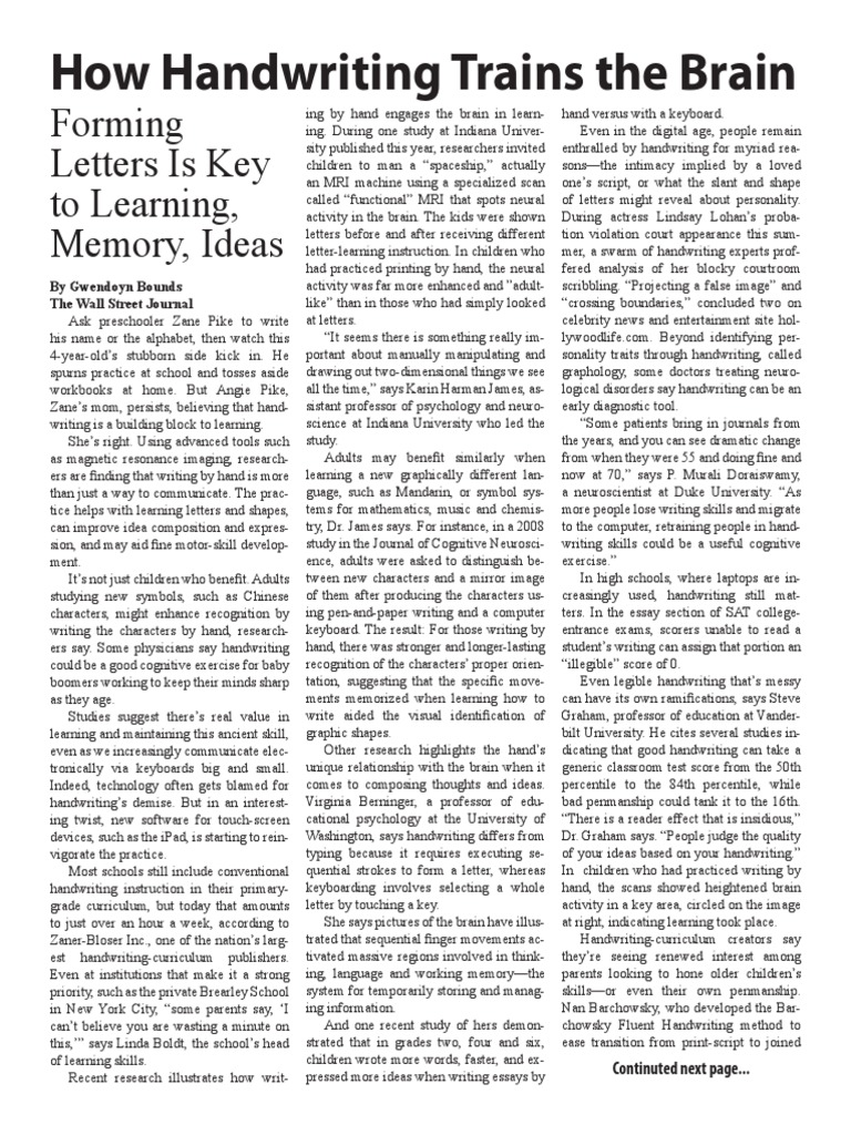 Handwritings Trains The Brain | PDF | Writing | Computing And ...