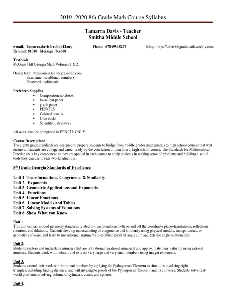 2019-2020 8th Grade Math Course Syllabus: Tamarra Davis - Teacher ...