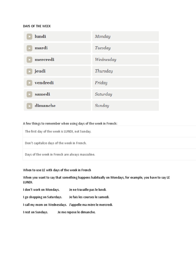 French Days of The Week | PDF | Linguistic Typology | Linguistics