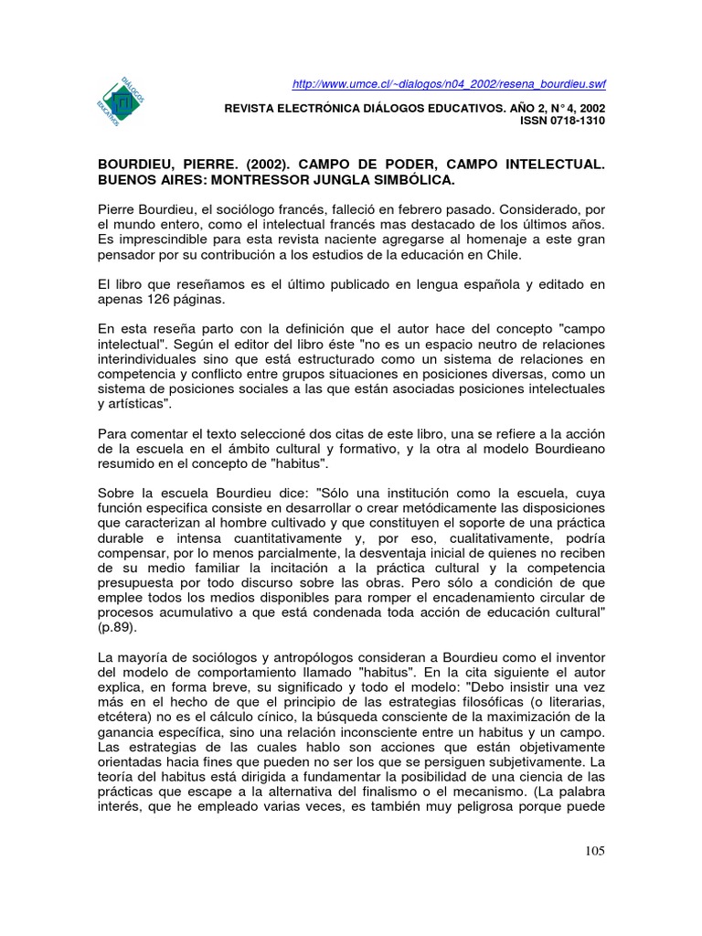 Campo de Poder Campo Intelectual | PDF | Sociología | Epistemología