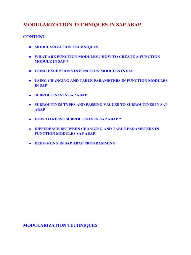 Modularization Techinque In Sap Pdf Parameter Computer Programming Subroutine 7644