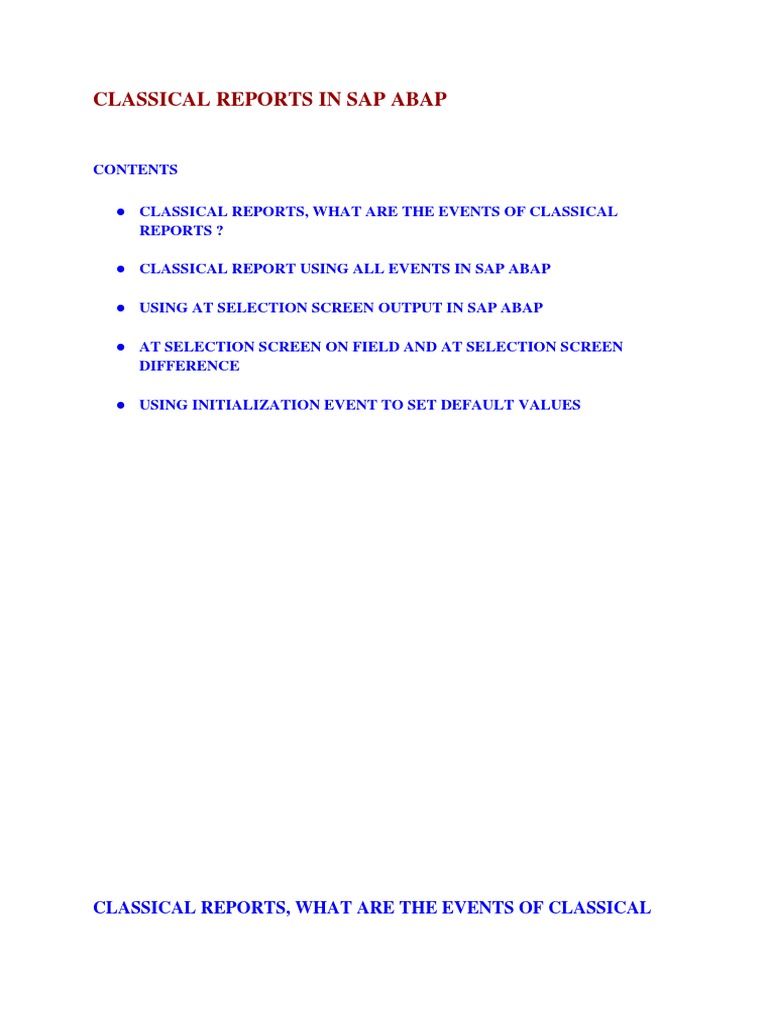 Classical Reports In Sap Abap Pdf Parameter Computer Programming 8648