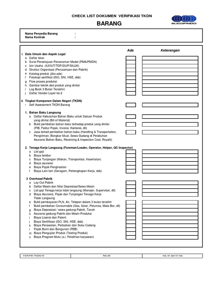 Checklist Dokumen TKDN Barang | PDF