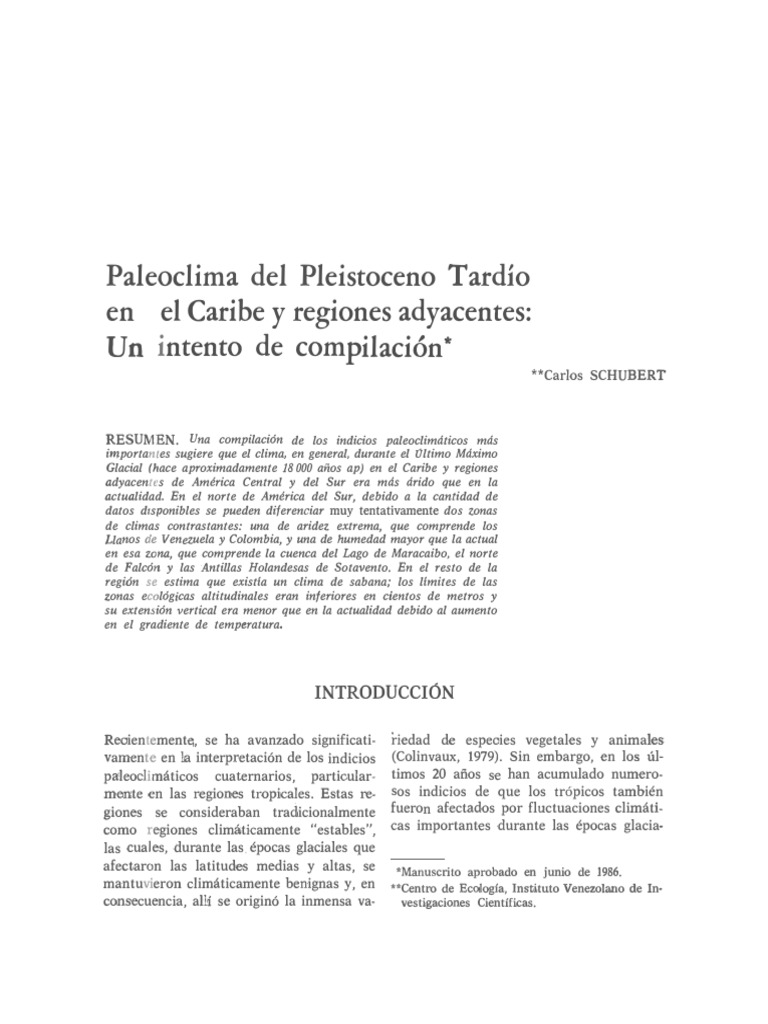 Paleoclima Del Pleistoceno Tardío en El Caribe y Regiones Adyacentes ...