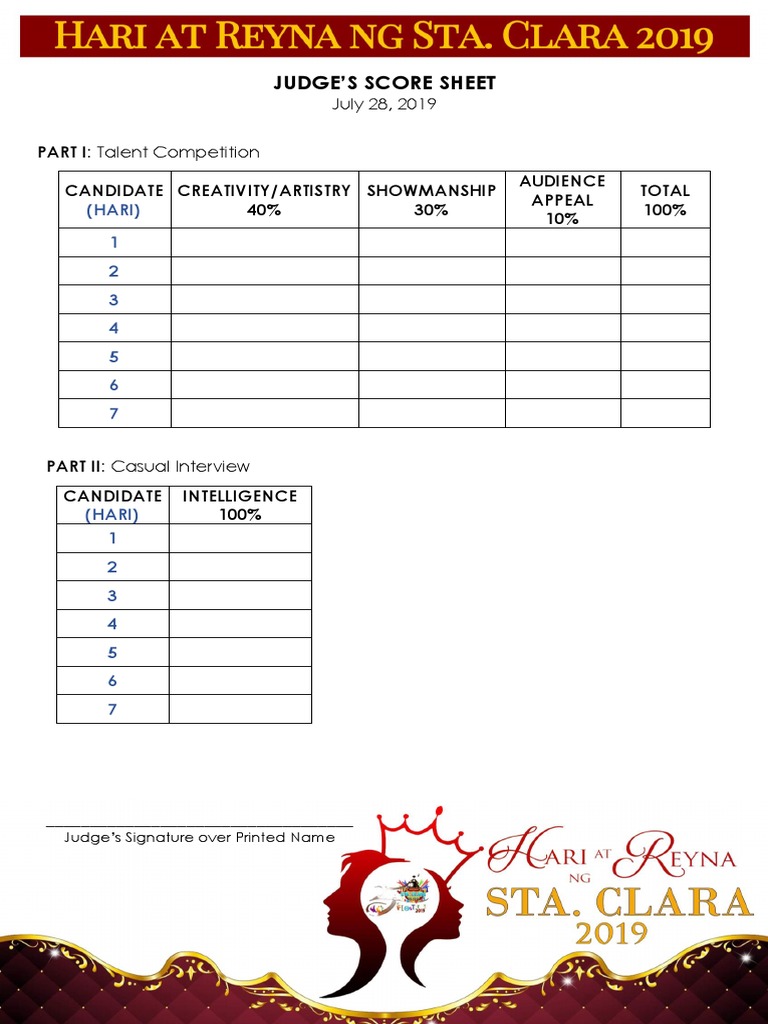 Judge'S Score Sheet: (HARI) 1 2 3 4 5 6 7 | PDF
