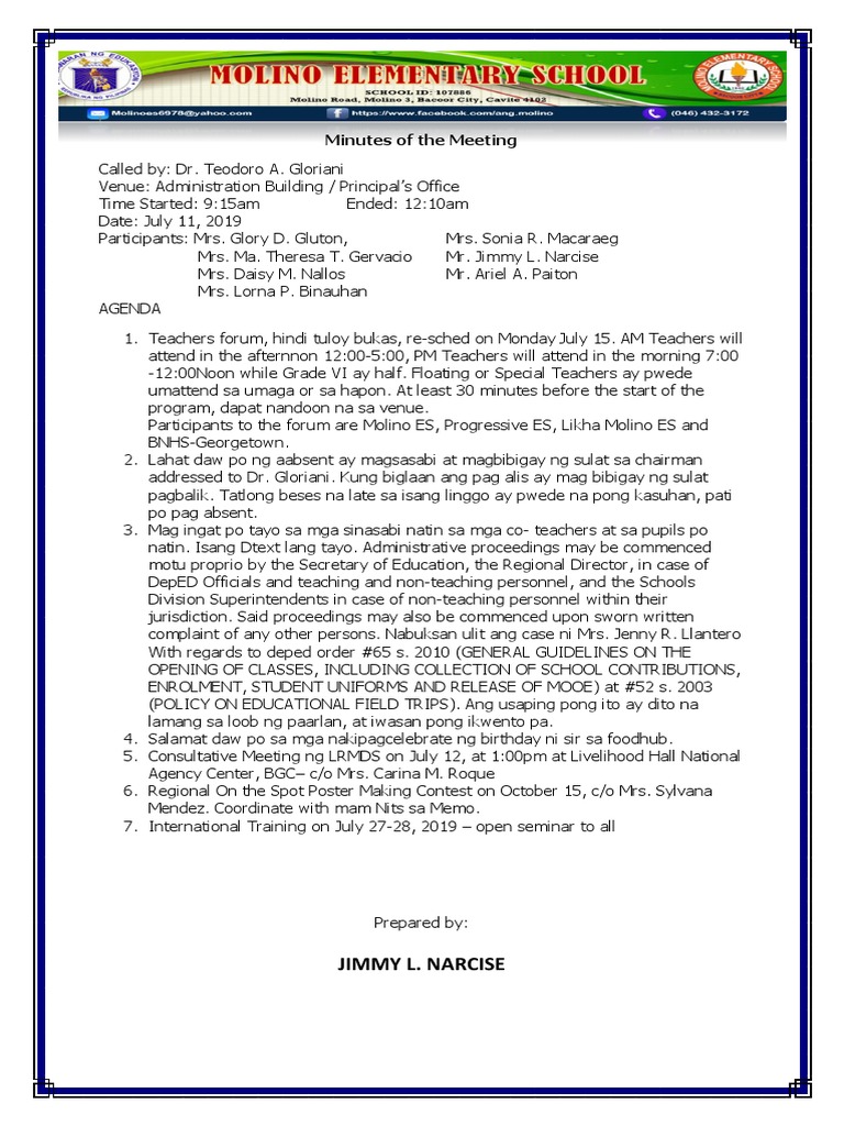 Minutes of The Meeting July Jim | PDF