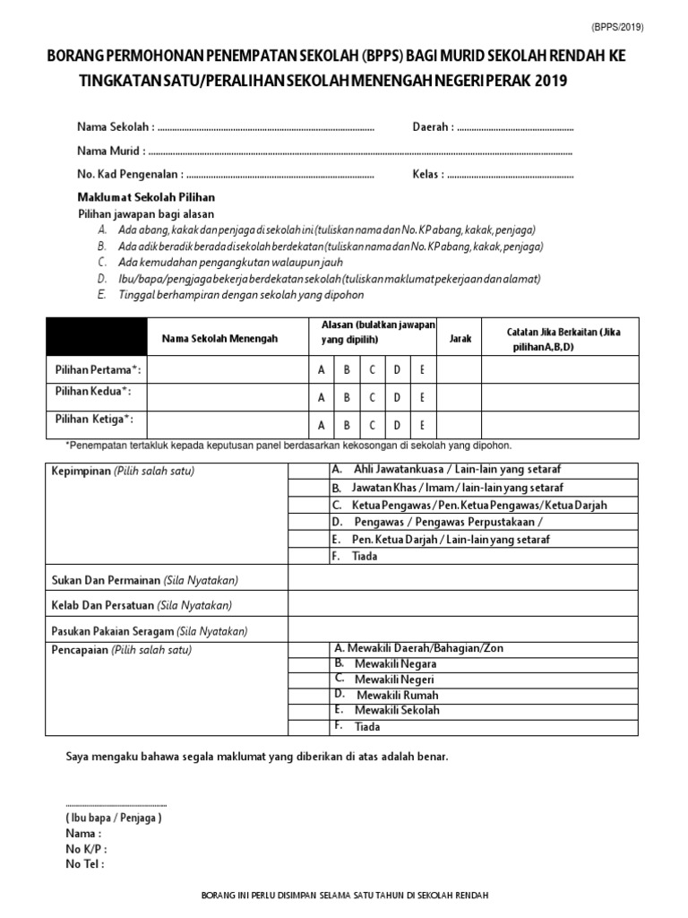 Borang BPPS 2019 | PDF