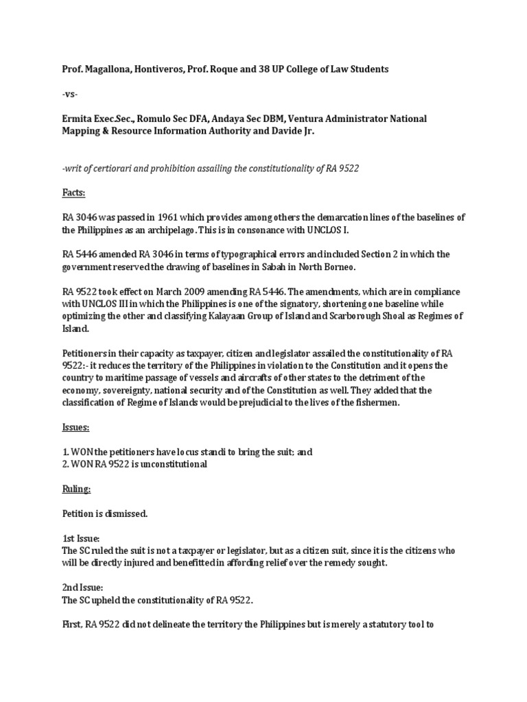SC upholds constitutionality of RA 9522 demarcating PH baselines | PDF ...