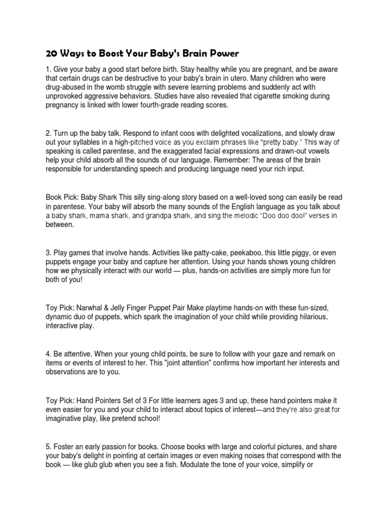 20 Ways To Boost Your Baby's Brain Power | PDF | Empathy | Emotions