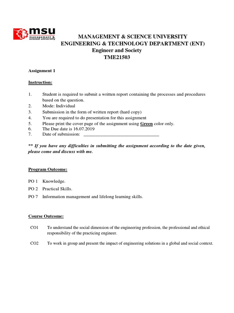 Management & Science University Engineering & Technology Department ...