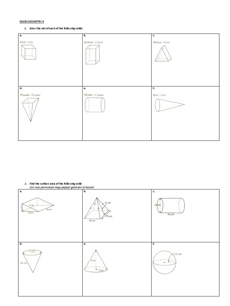 Solid Geometry Ii 1. Draw The Net of Each of The Following Solids | PDF