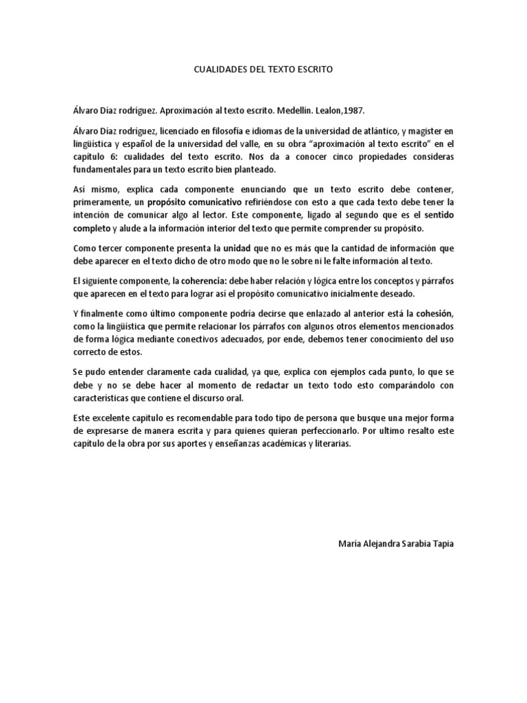 Cualidades Del Texto Escrito 1 | PDF
