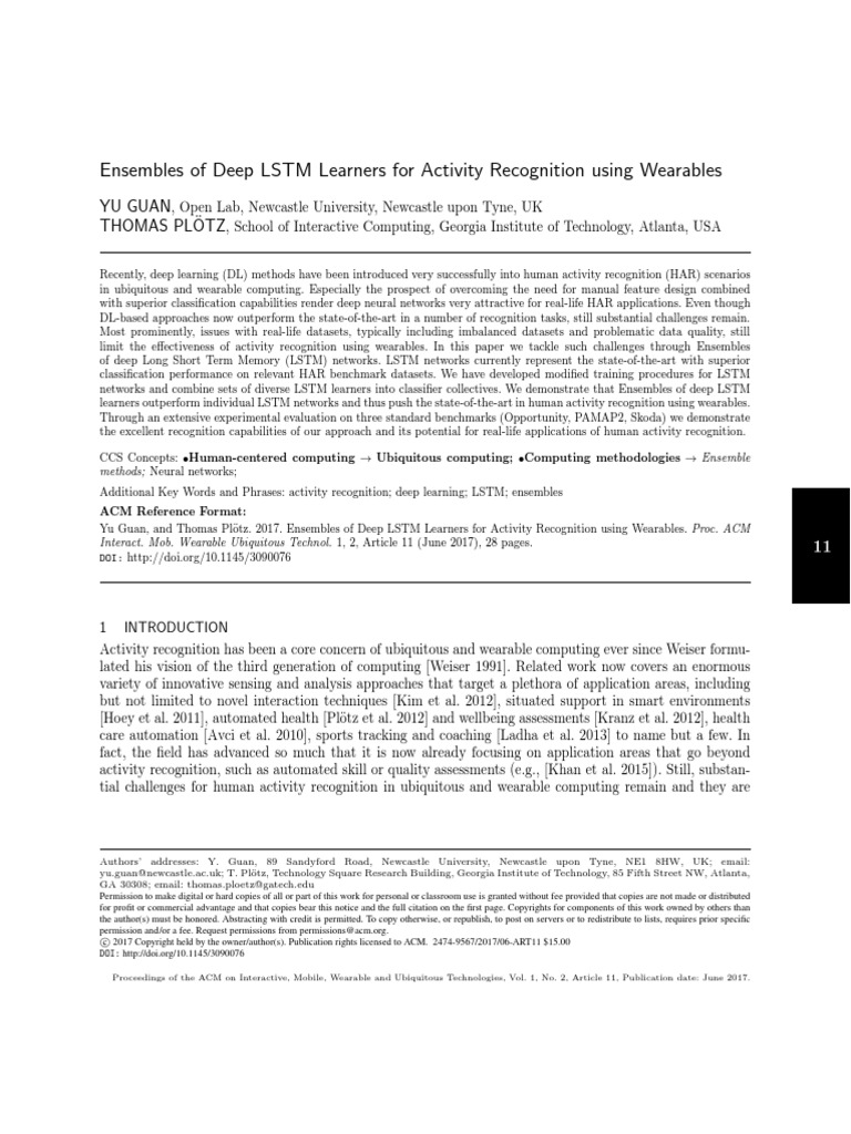 Ensembles of Deep LSTM Learners For Activity Recognition Using Wearables | PDF | Deep Learning ...