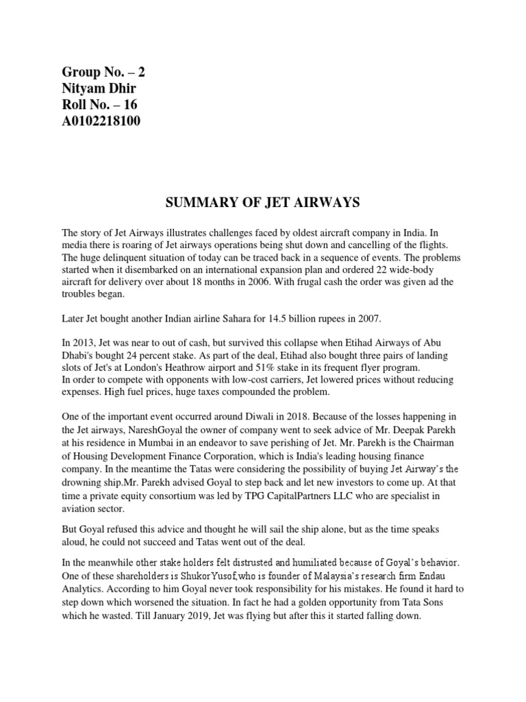 Summary of Jet Airways | Download Free PDF | Low Cost Carrier | Airlines