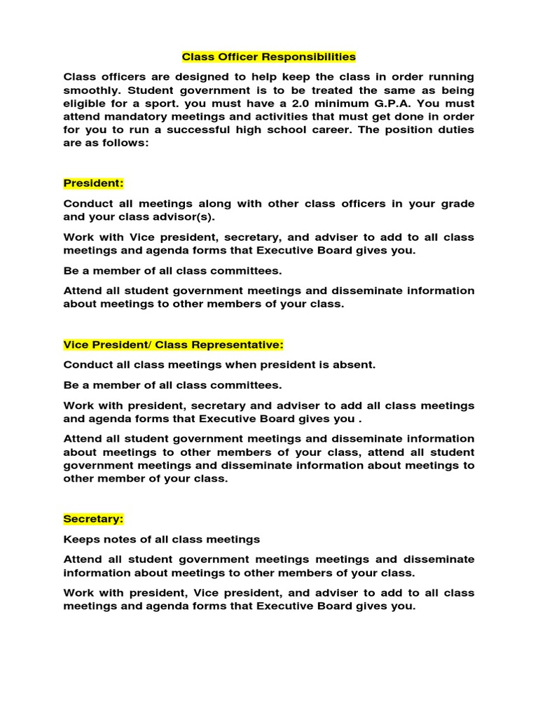 Class Officers Positions