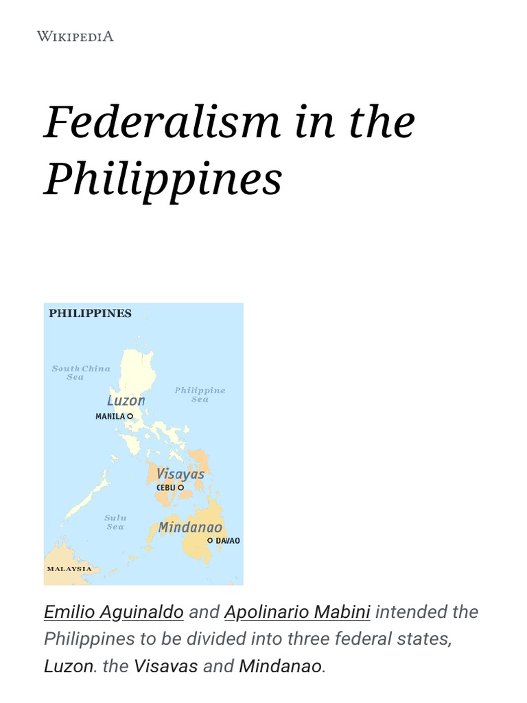 Federalism in The Philippines: Emilio Aguinaldo Apolinario Mabini Luzon ...