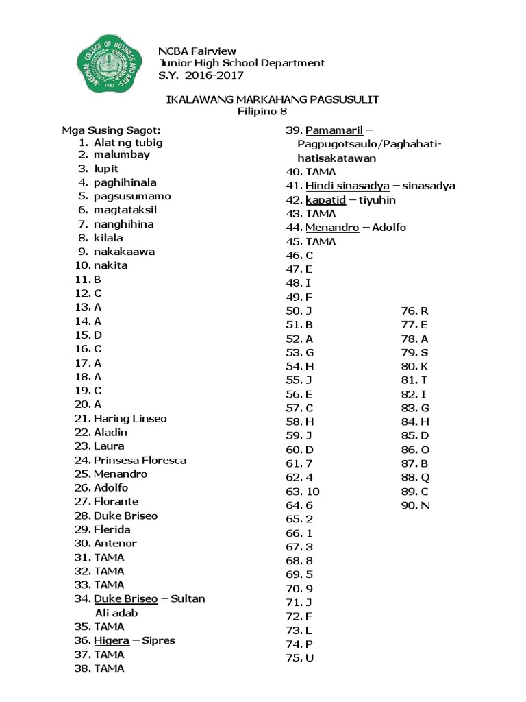 Susing Sagot 4qfil8 | PDF