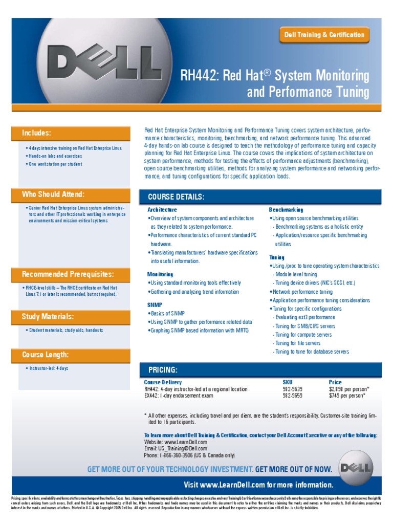 RH442: Red Hat® System Monitoring and Performance Tuning: Includes | PDF | Linux | Dell
