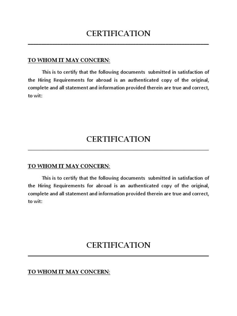 Certification: To Whom It May Concern | PDF | Government Information ...