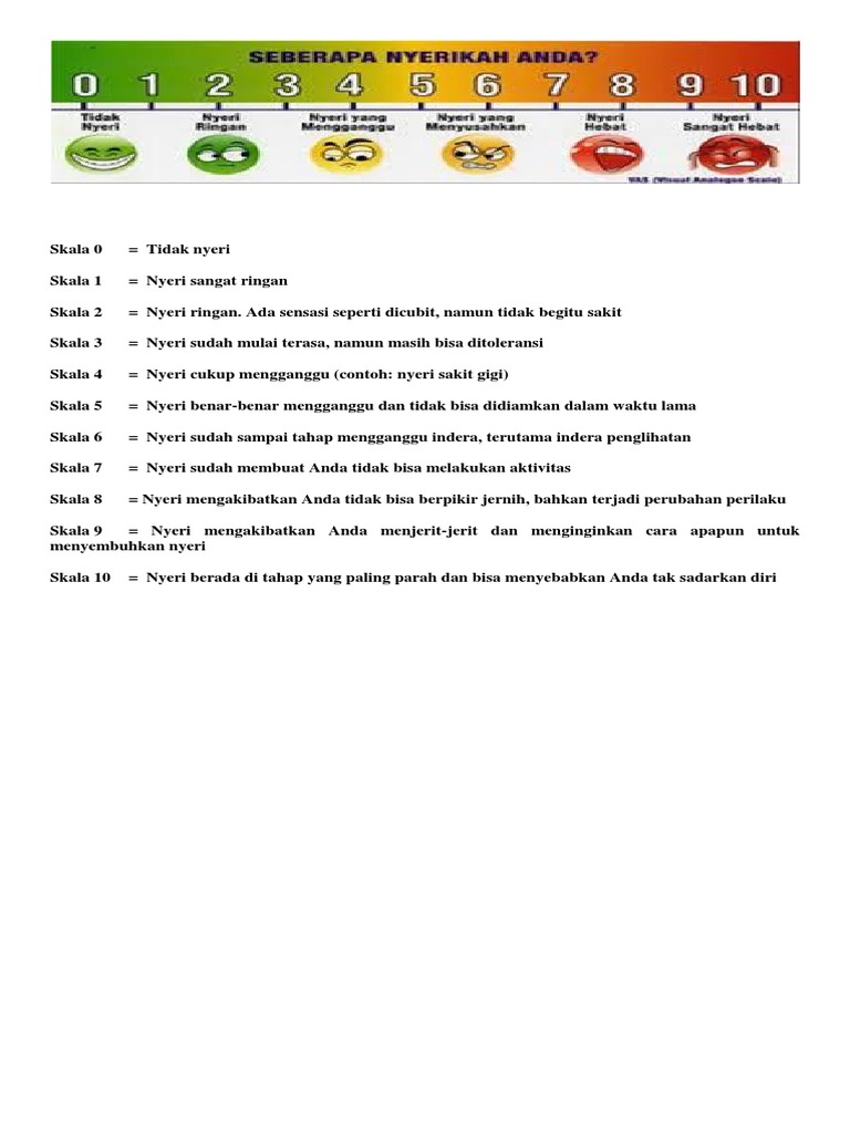 Keterangan Skala NyeriSkala Nyeri Secara Umum Digambarkan Dalam Bentuk Nilai Angka, Yakni 1-10 ...