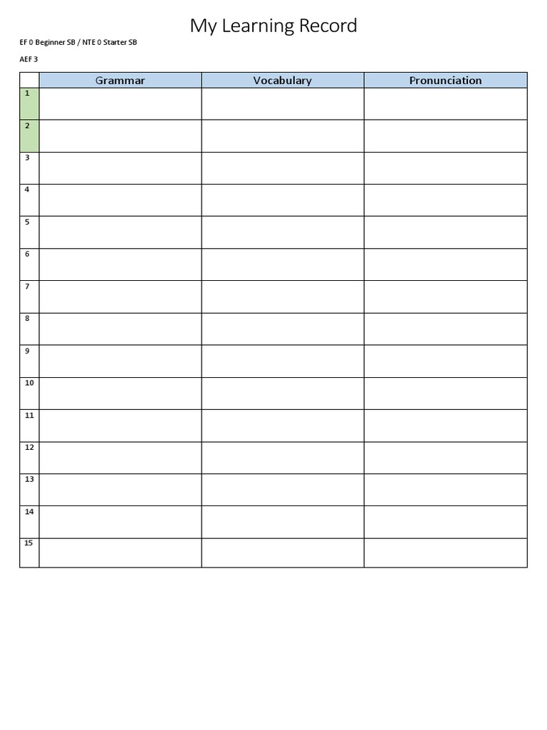 My Learning Record: Grammar Vocabulary Pronunciation | PDF