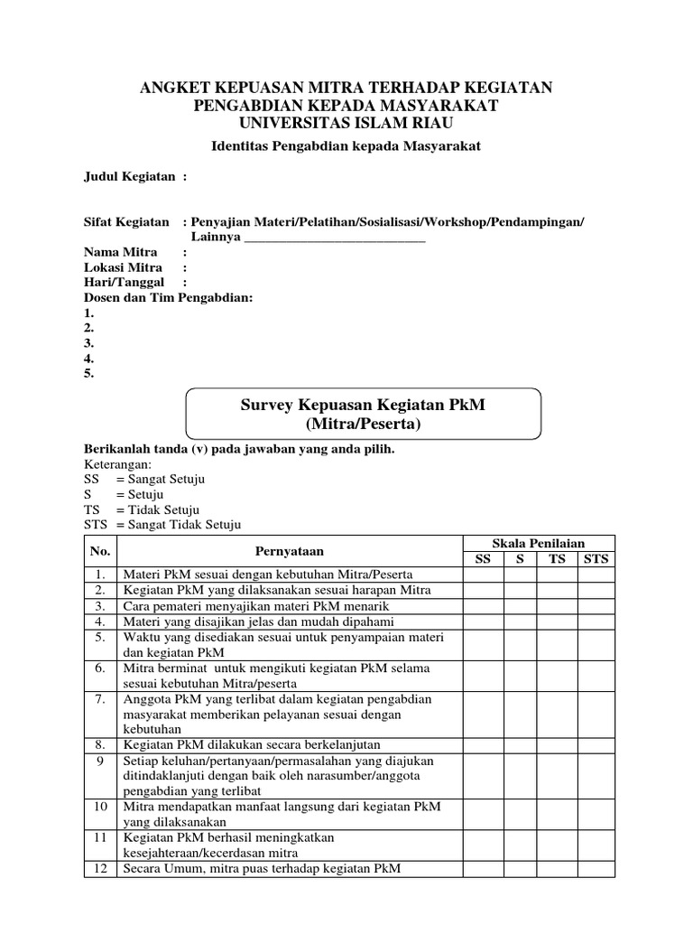 Angket Kepuasan Mitra Terhadap Kegiatan PKM | PDF | Karier & Perkembangan