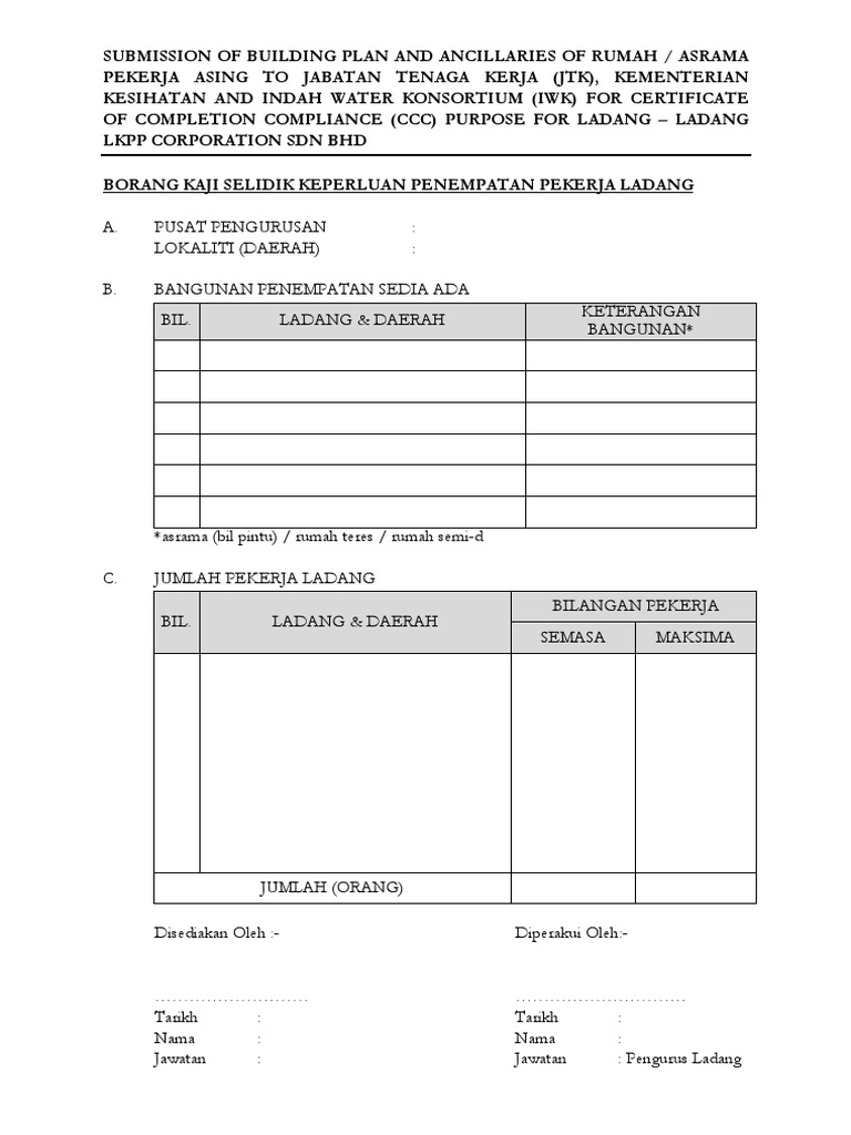 Borang Kaji Selidik Keperluan Pekerja Ladang | PDF