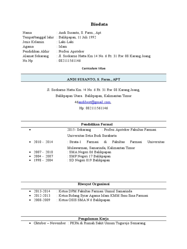 Biodata Andi Susanto | PDF