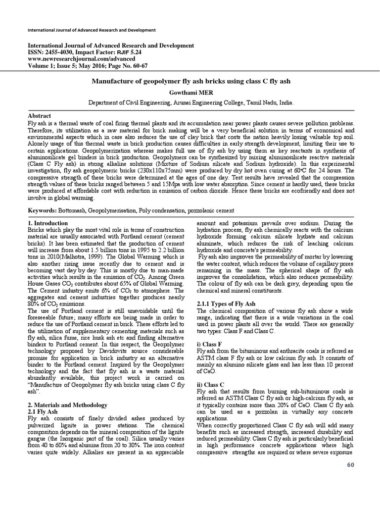 Fly Ash Class C Geopolymer Brick | PDF | Fly Ash | Sodium Hydroxide