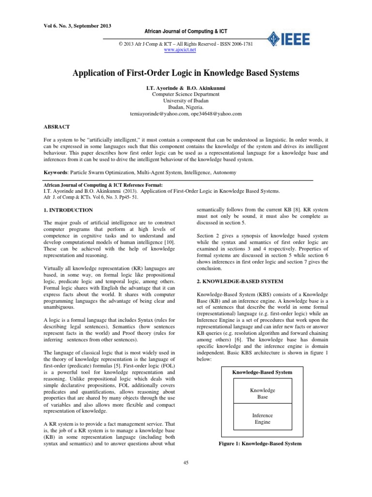Application Of First Order Logic In Knowledge Based Systems Pdf Pdf Interpretation Logic