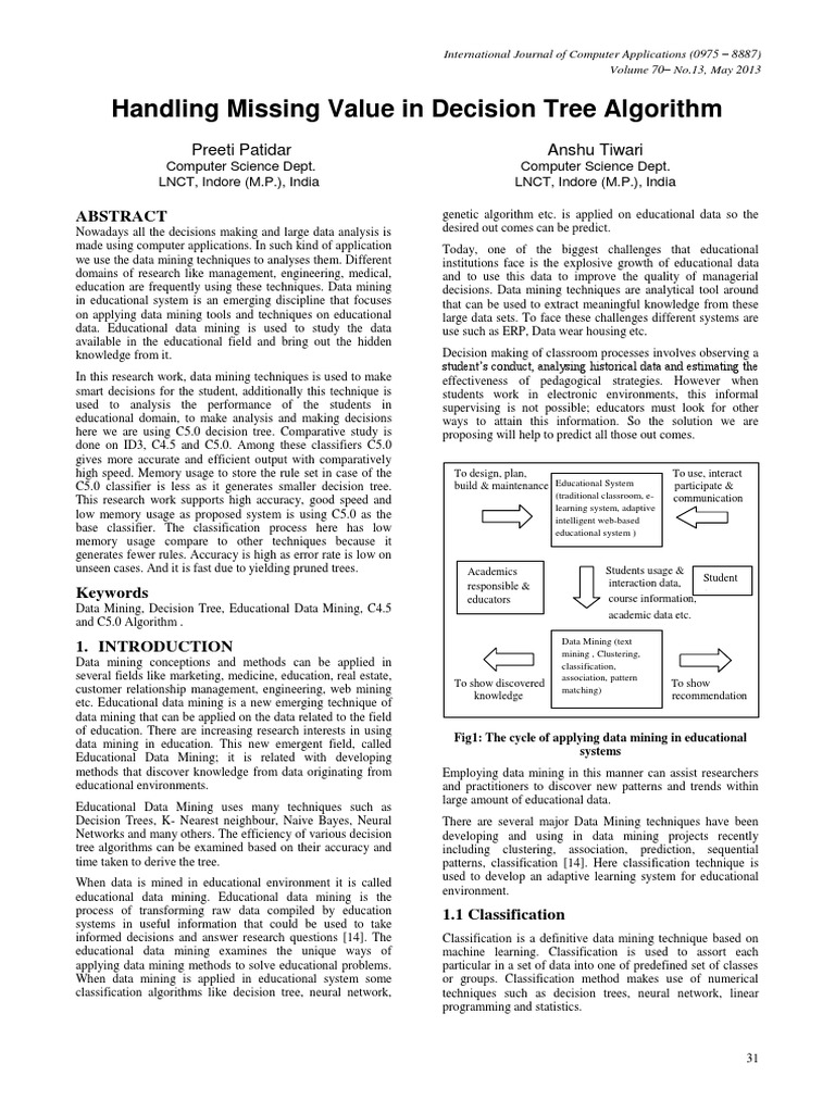 Handling Missing Value in Decision Tree Algorithm PDF | PDF | Data Mining | Statistical ...