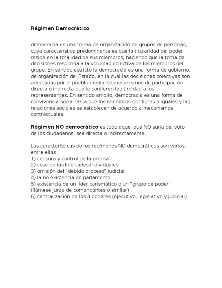 Definición de Régimen Democrático y No Democrático | PDF