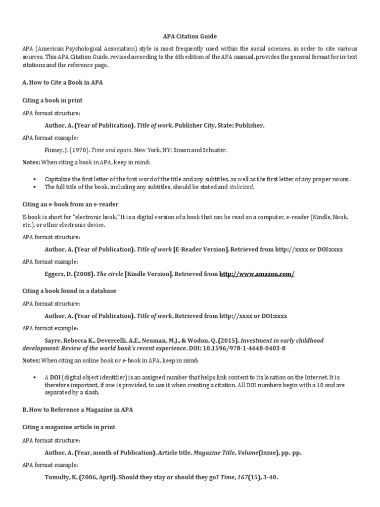 APA Citation Guide | Download Free PDF | Digital Object Identifier ...