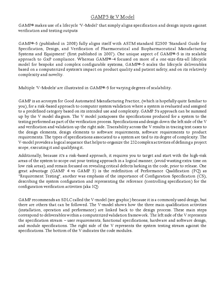 V Model - Gamp | PDF | Verification And Validation | Specification (Technical Standard)