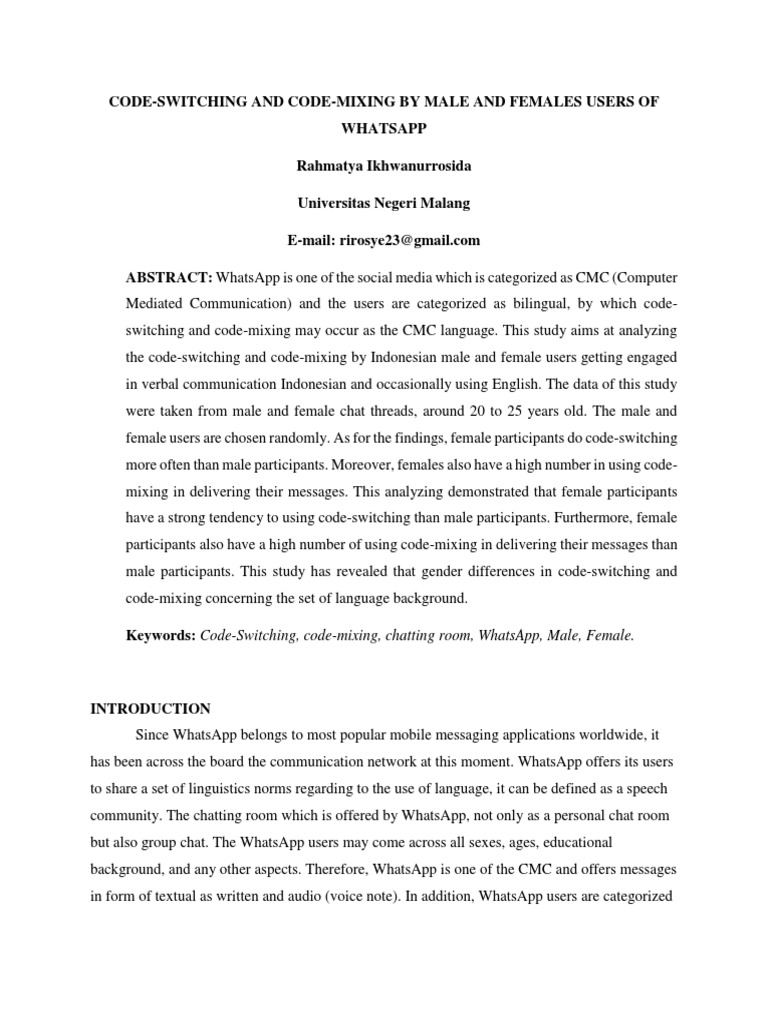 WhatsApp Code-Switching by Gender | PDF | Multilingualism | Indonesian ...