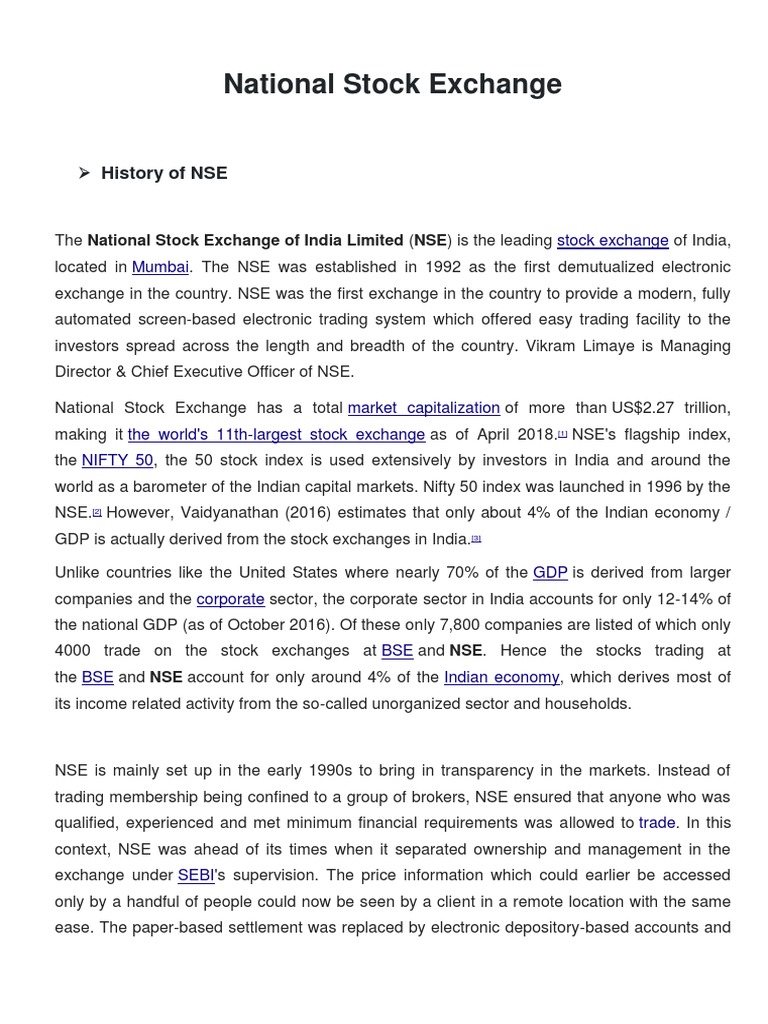 National Stock Exchange | PDF | Companies | Economies