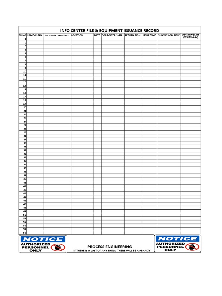 Equipment Issuance Record Template | PDF