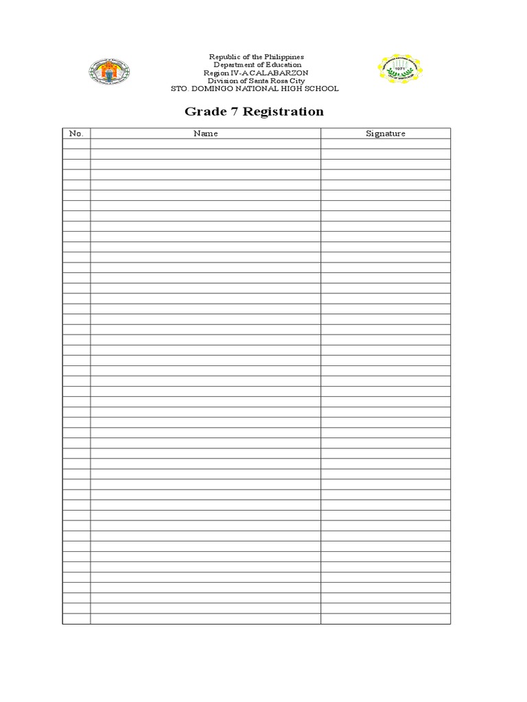 Grade 7 Registration: No. Name Signature | PDF