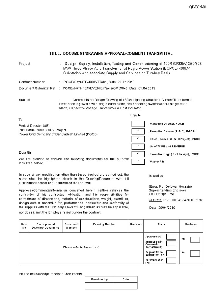 Title: Document/Drawing Approval/Comment Transmittal: Kind Attn | PDF ...