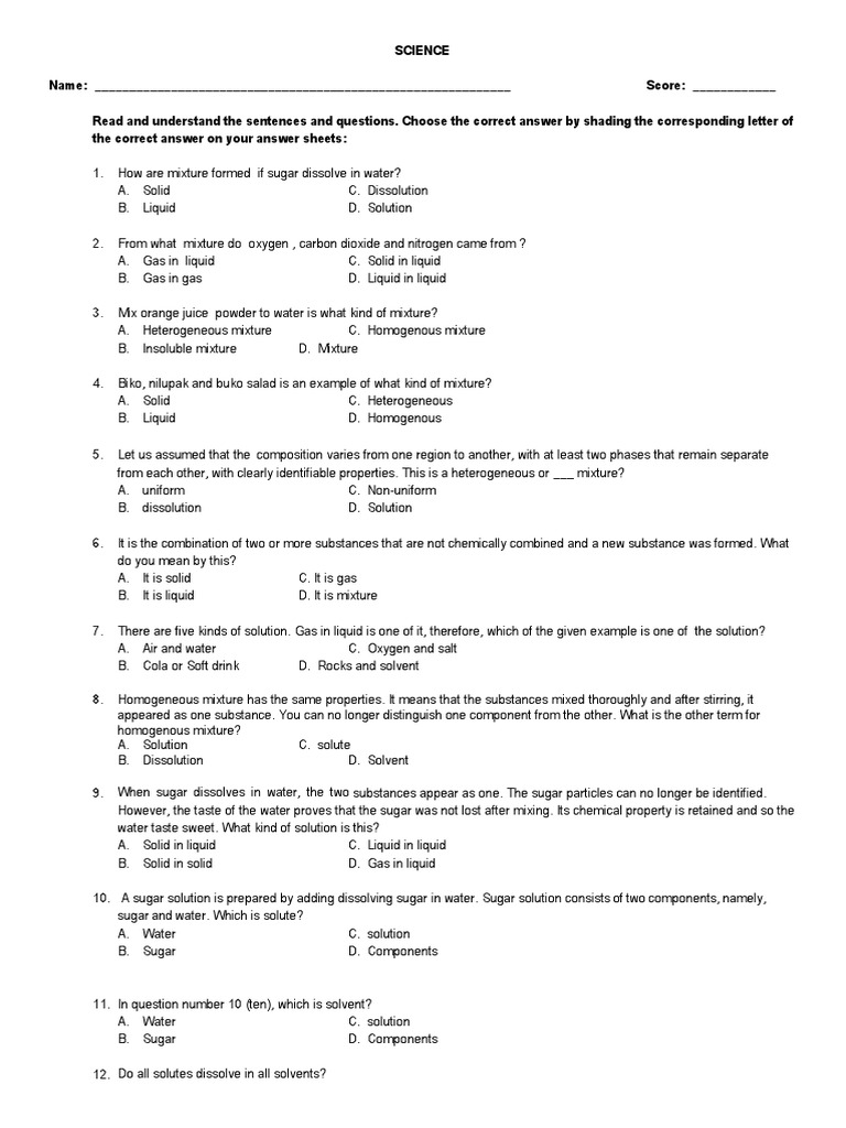 PT - Science 6 - Q1 | PDF | Solution | Solvation