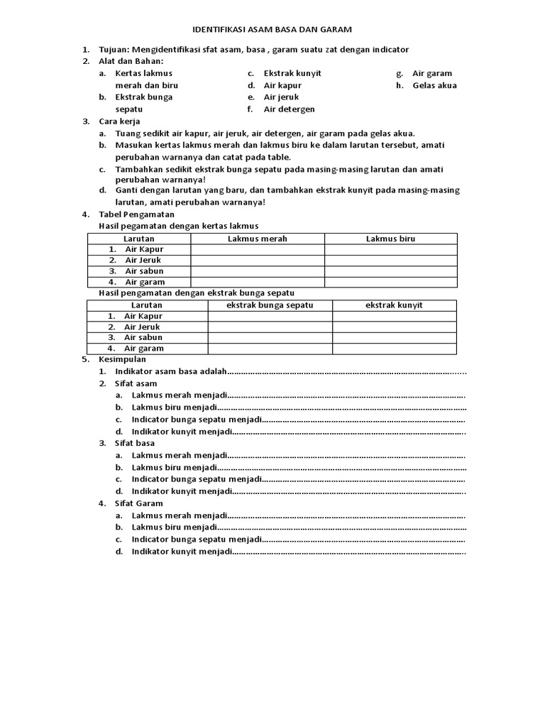 Identifikasi Asam Basa Dan Garam | PDF | Memasak, Makanan, & Anggur