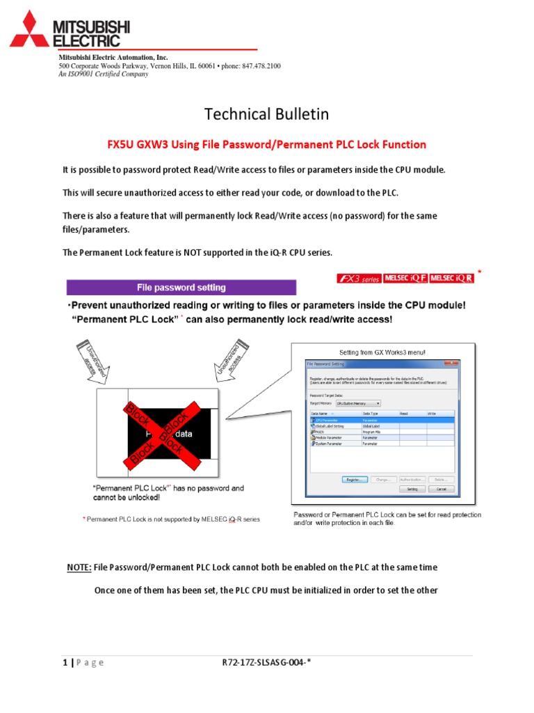 TB - FX5U GXW3 Using File Password and Permanent PLC Lock Function | PDF | Password | Digital ...