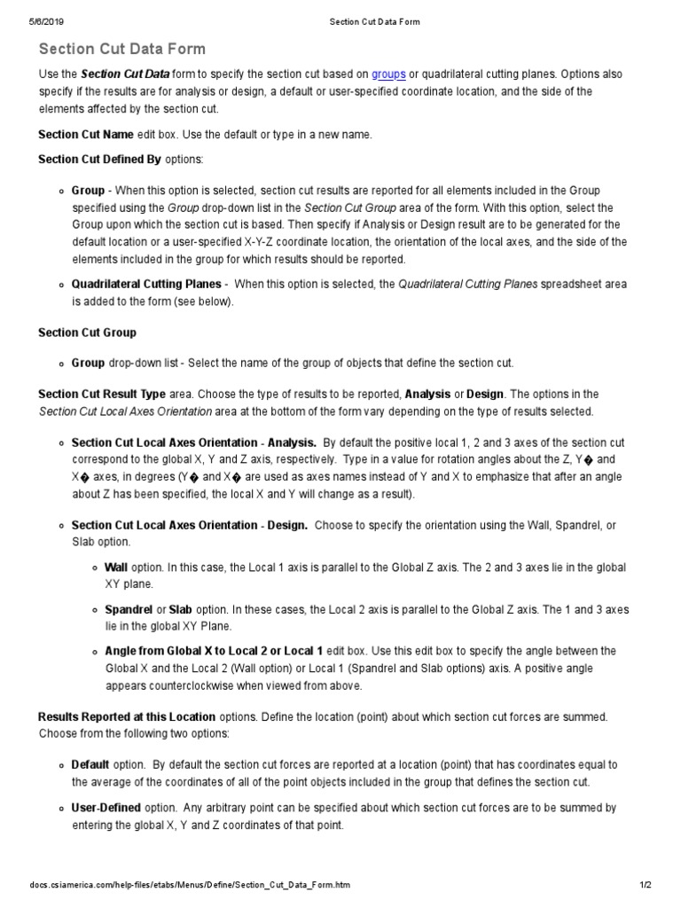 Section Cut Etabs Pdf Pdf Cartesian Coordinate System Teaching