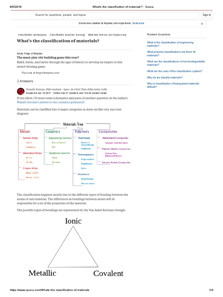 What's The Classification of Materials?: 2 Answers | PDF | Materials ...
