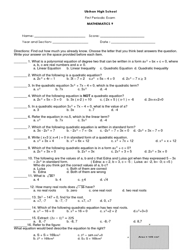Math 9 | PDF | Quadratic Equation | Equations